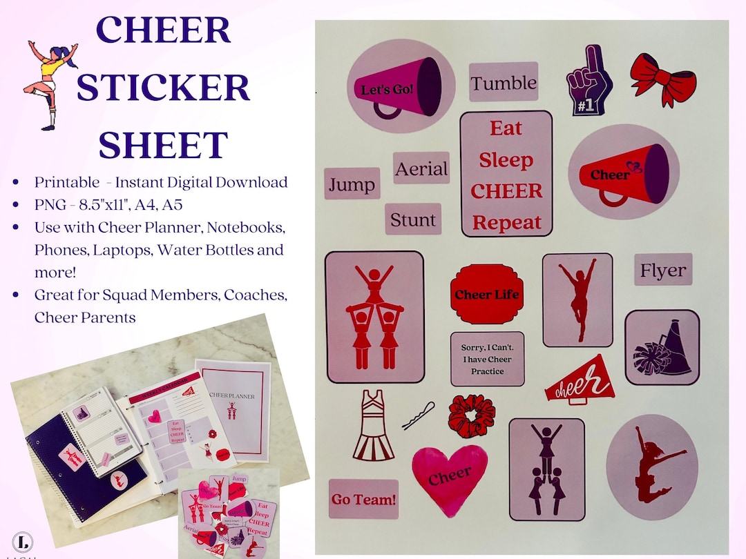 Cheer Stickers, Planner Stickers, Cheer Gifts, PNG, Cheer Sticker Sheet ...