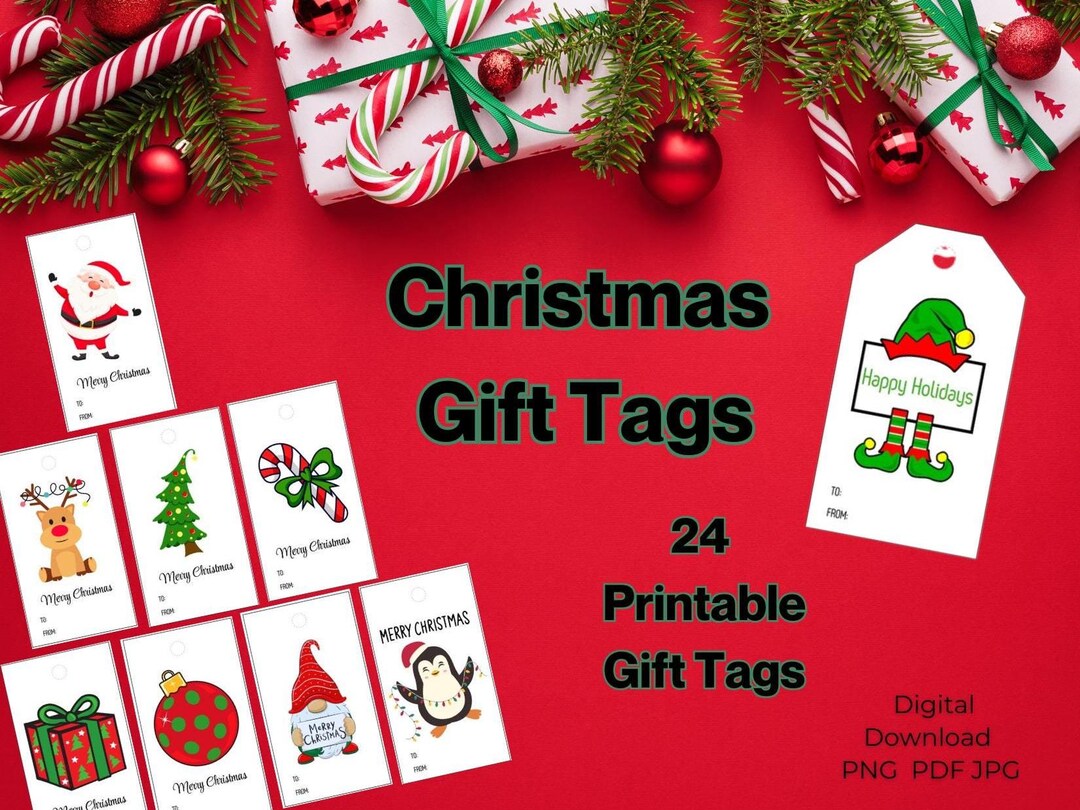 Christmas Gift Tags Printable, Digital Holiday Gift Tags, 24 Christmas ...