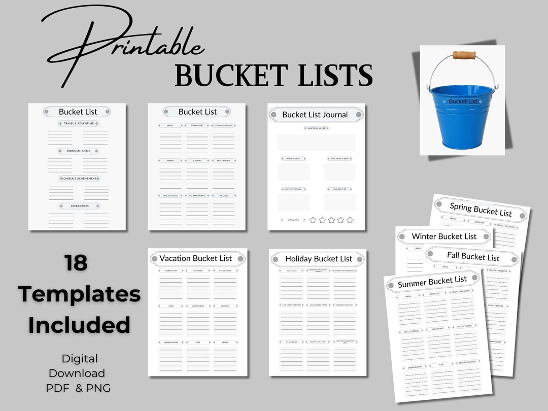 Printable Bucket List, Digital Bucket List Planner, Bucket List ...