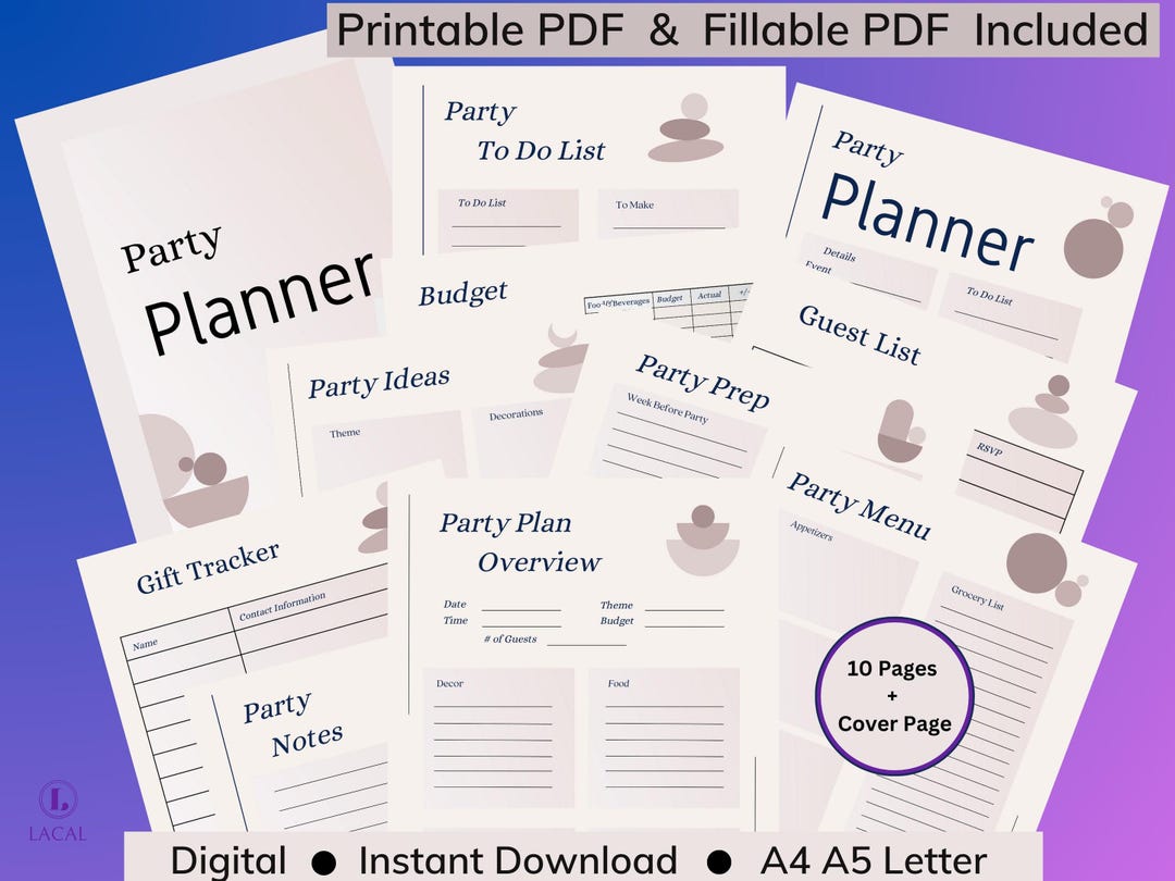 Printable Party Planner Bundle, Minimalist Organizer (digital Download ...