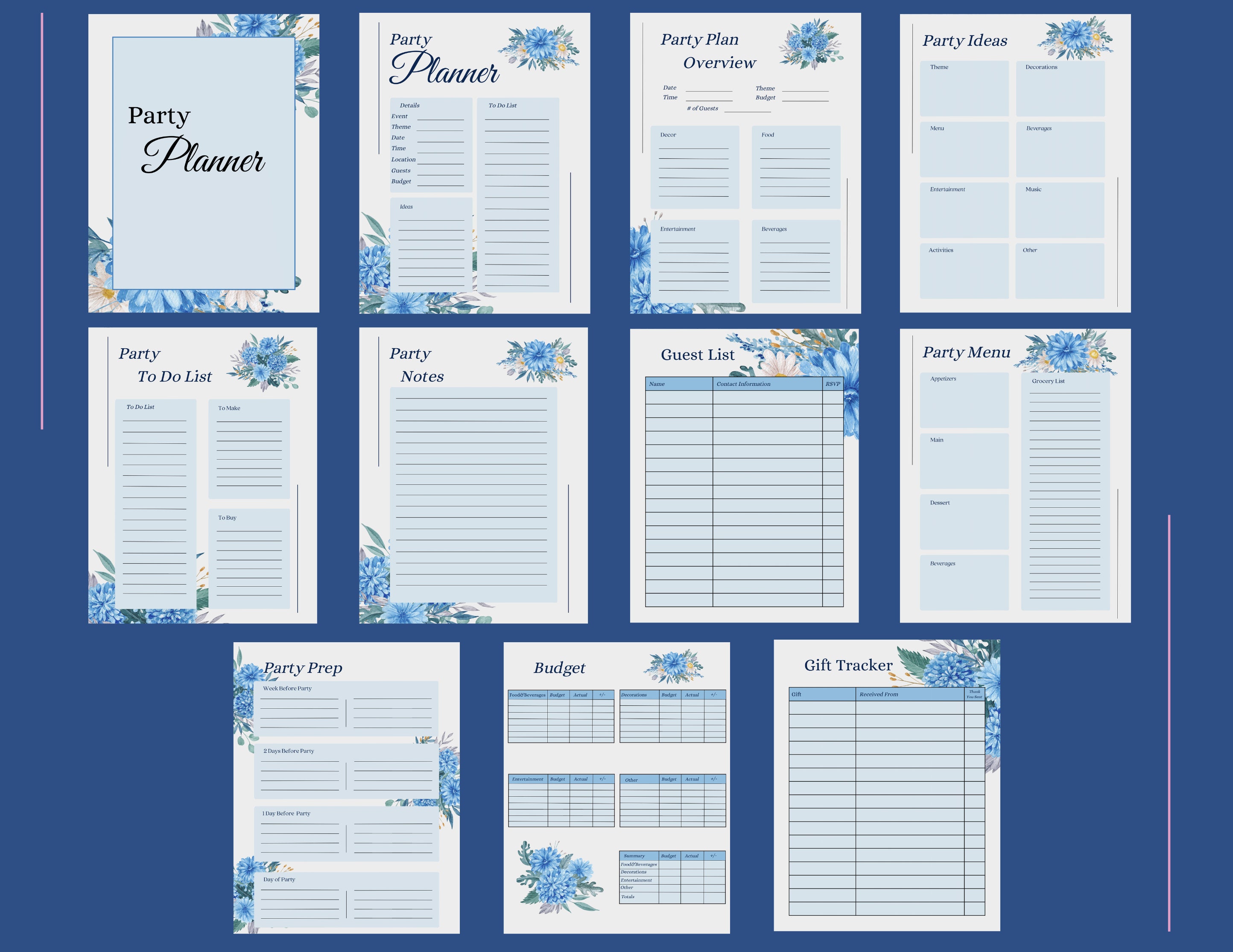 Floral Party Planner Bundle: Printable Organizer (editable PDF) - Etsy