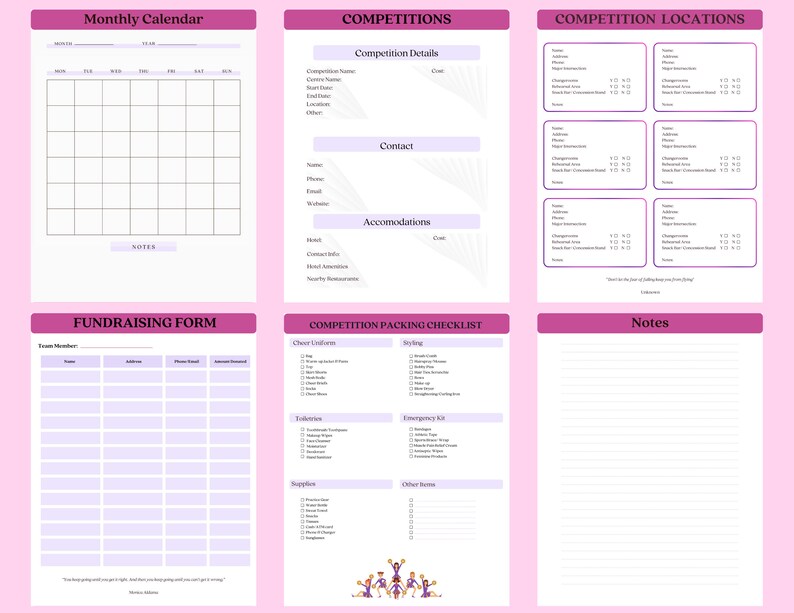 Printable Cheer Planner: Coach, Mom & Team Organizer (fillable PDF) - Etsy