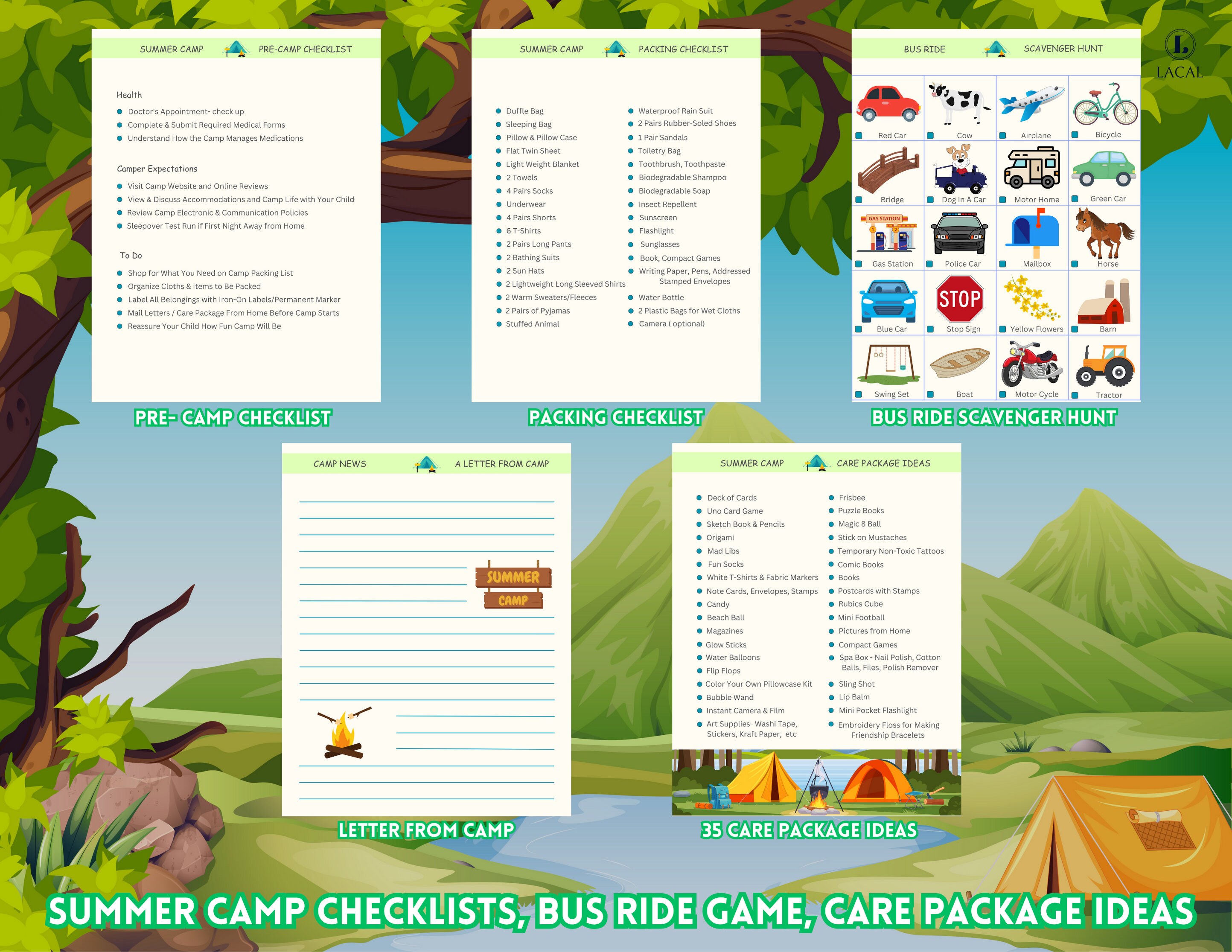 Summer Camp Organizer, Camp Packing List, Printable Letters From Camp ...