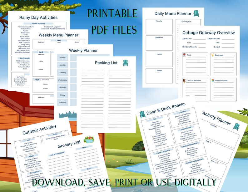 Printable Cottage Planner Checklist, Cottage Getaway Planning, Summer ...