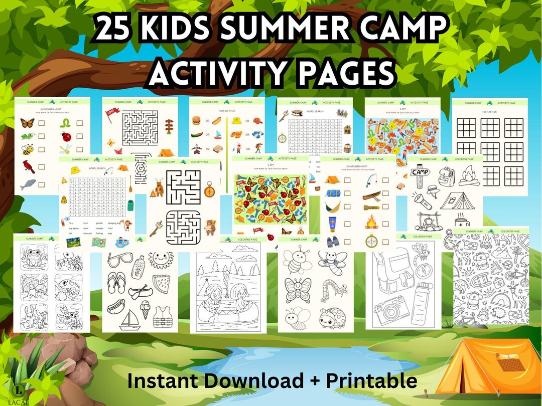 Summer Activity Bundle for Kids, Printable Coloring Pages, Summer Camp ...