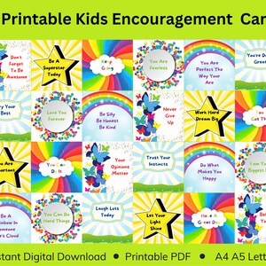 Encouragement Cards Kids, Printable Kids Lunchbox Note Cards, Digital ...