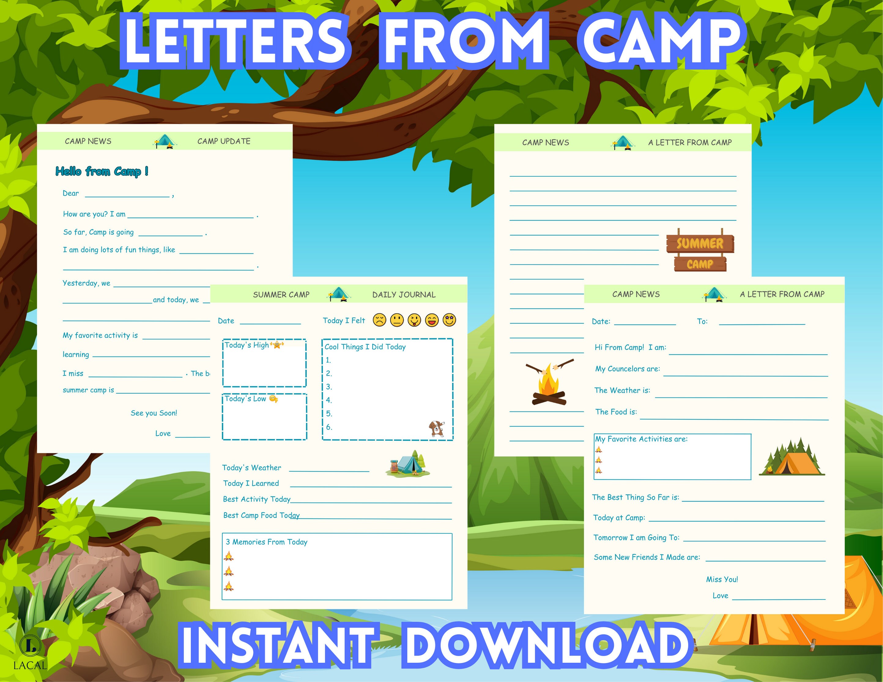 Printable Letters From Camp, Summer Camp Letters Notes, Kids Summer ...
