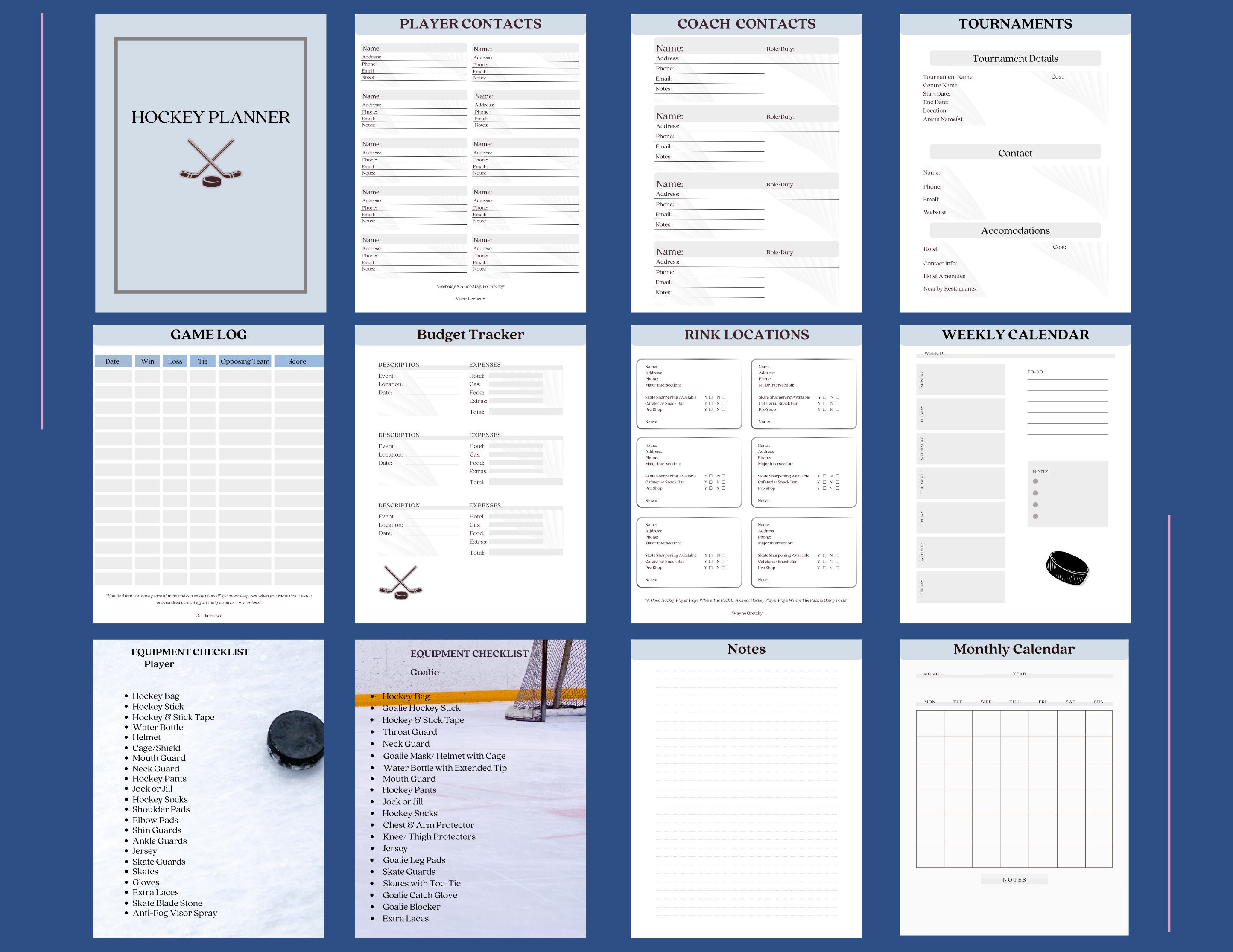 Printable Hockey Planner, Fillable PDF, Sports Calendar, Sports Planner ...
