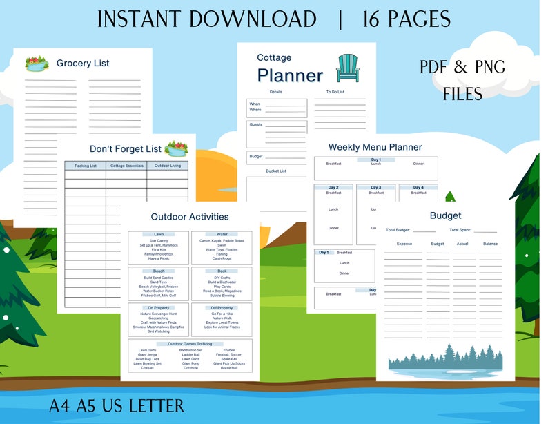 Printable Cottage Planner Checklist, Cottage Getaway Planning, Summer ...