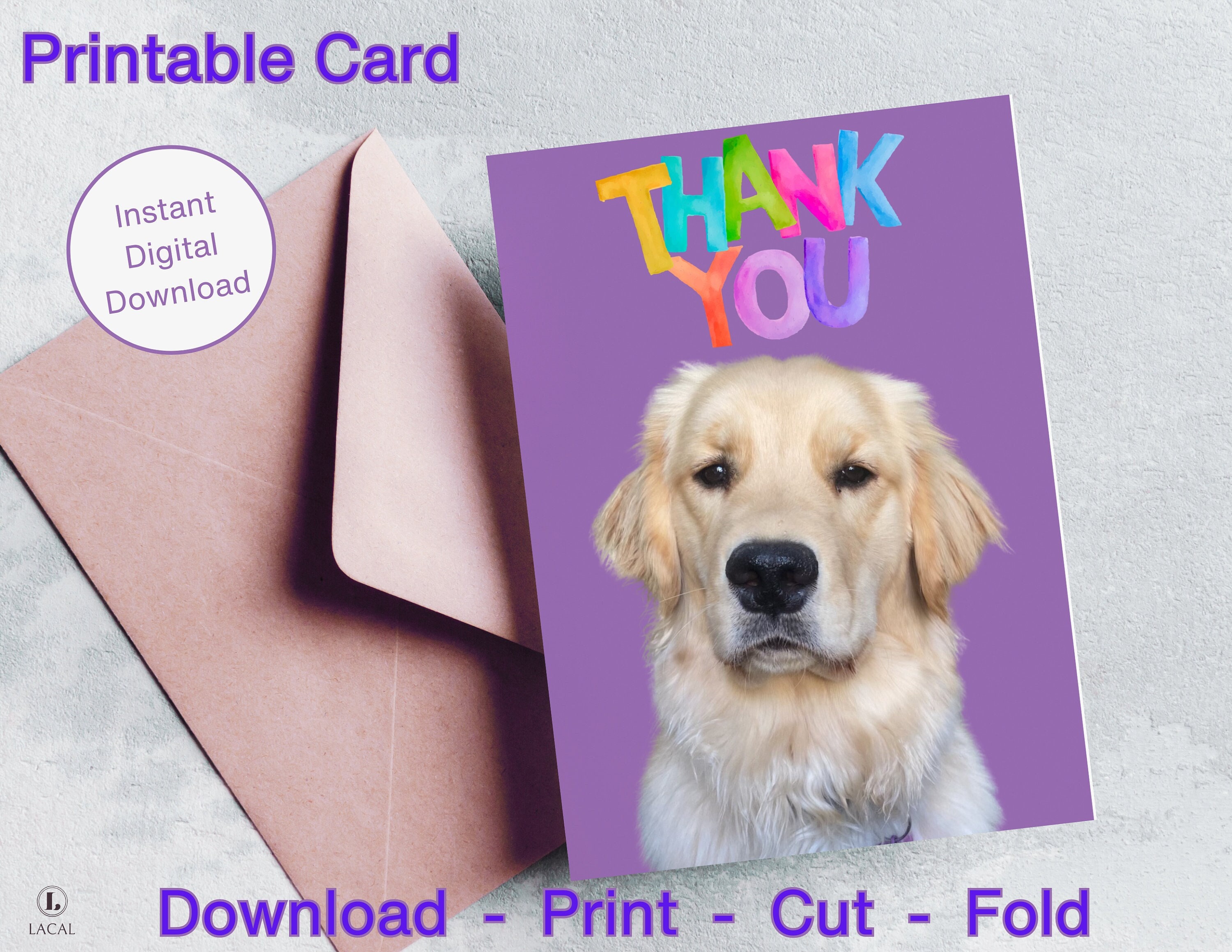 Printable Thank You Card, Card From the Dog, Greeting Card, Digital 5 X ...