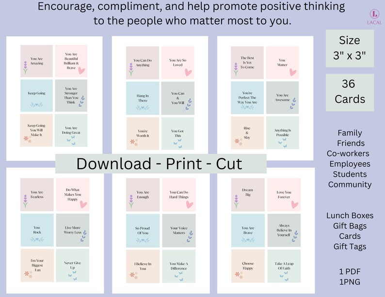 Encouragement Cards, Printable Affirmation Cards, Lunch Note Cards ...
