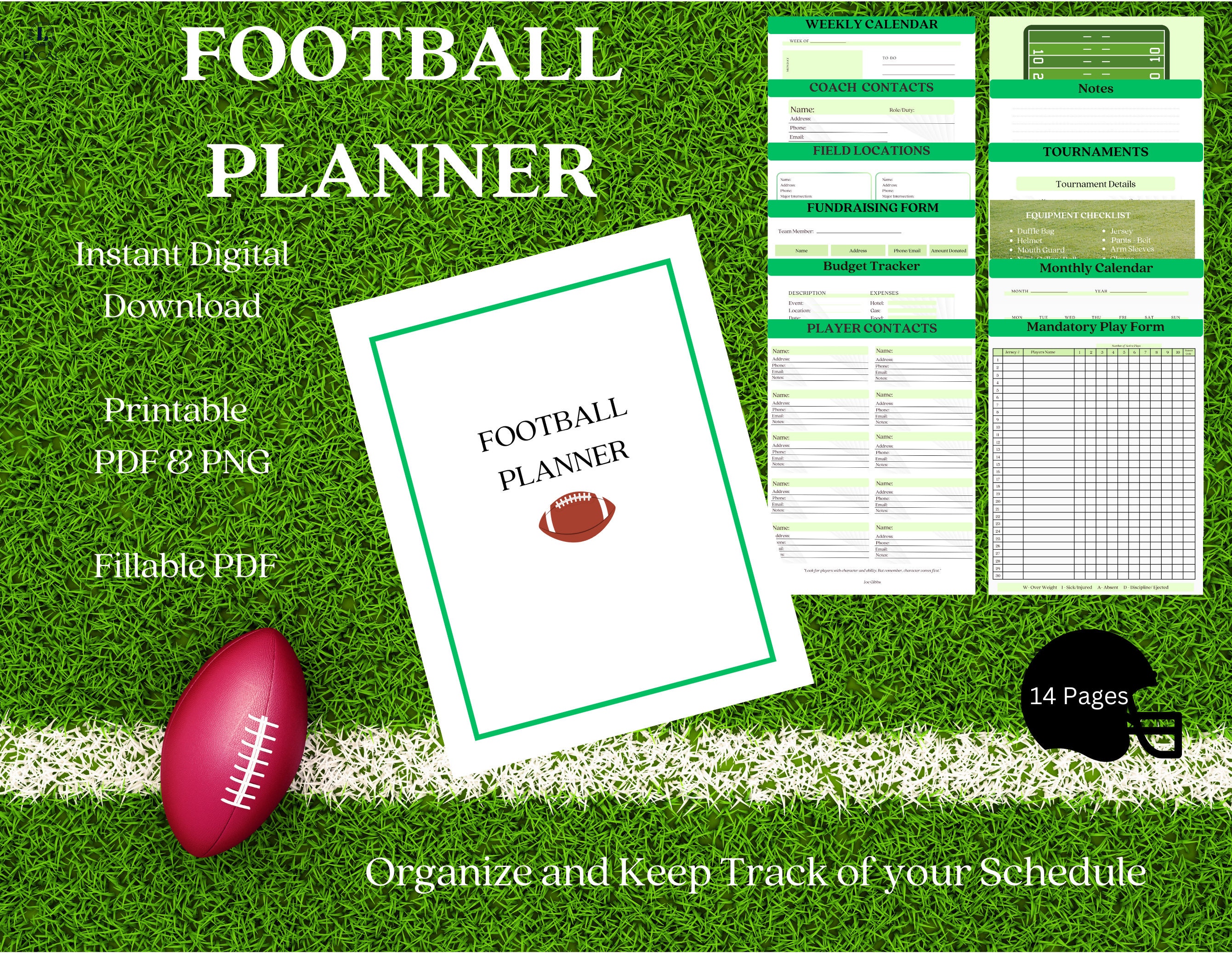 Printable Football Planner Fillable PDF Sports Calendar - Etsy