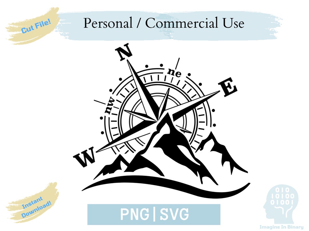Digital Download, Compass and Mountains Decal, Side or Top of Fender ...