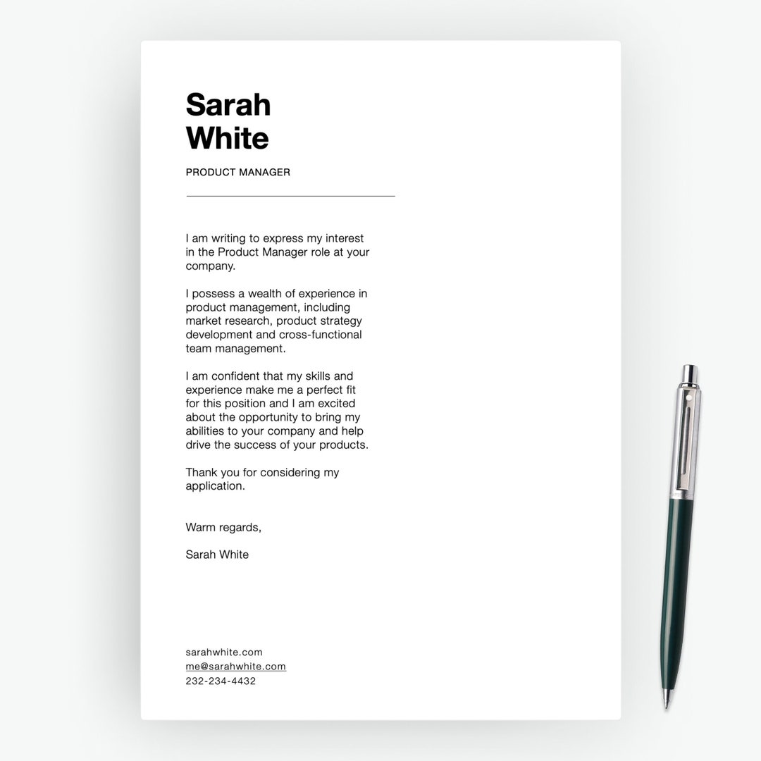 Simple Cover Letter Fill in Template, MS Word, Mac Pages, Google Docs ...
