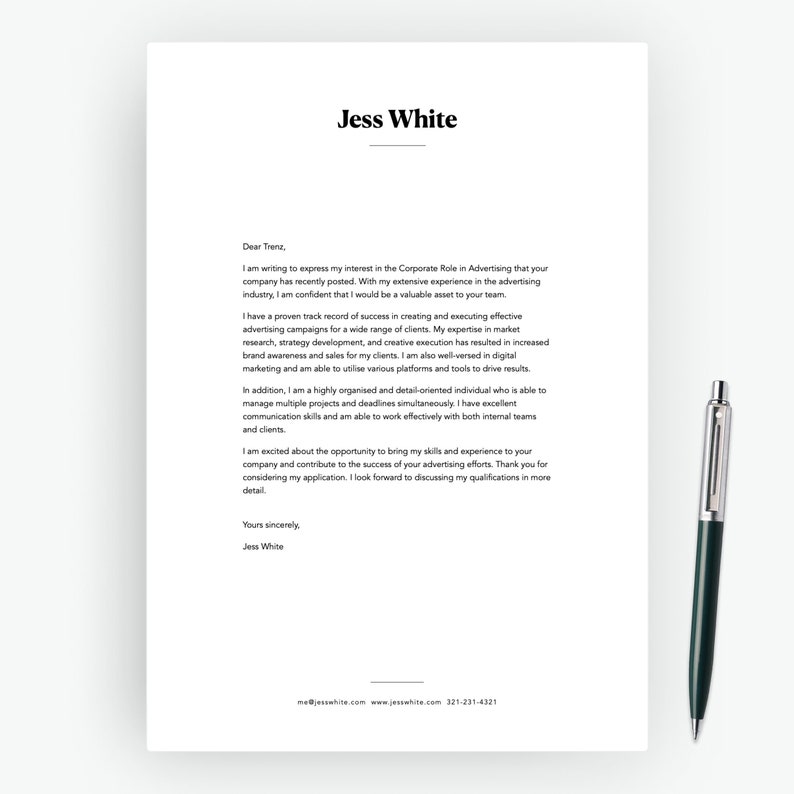 Minimalist, Modern Cover Letter Application Template, MS Word, Editable ...