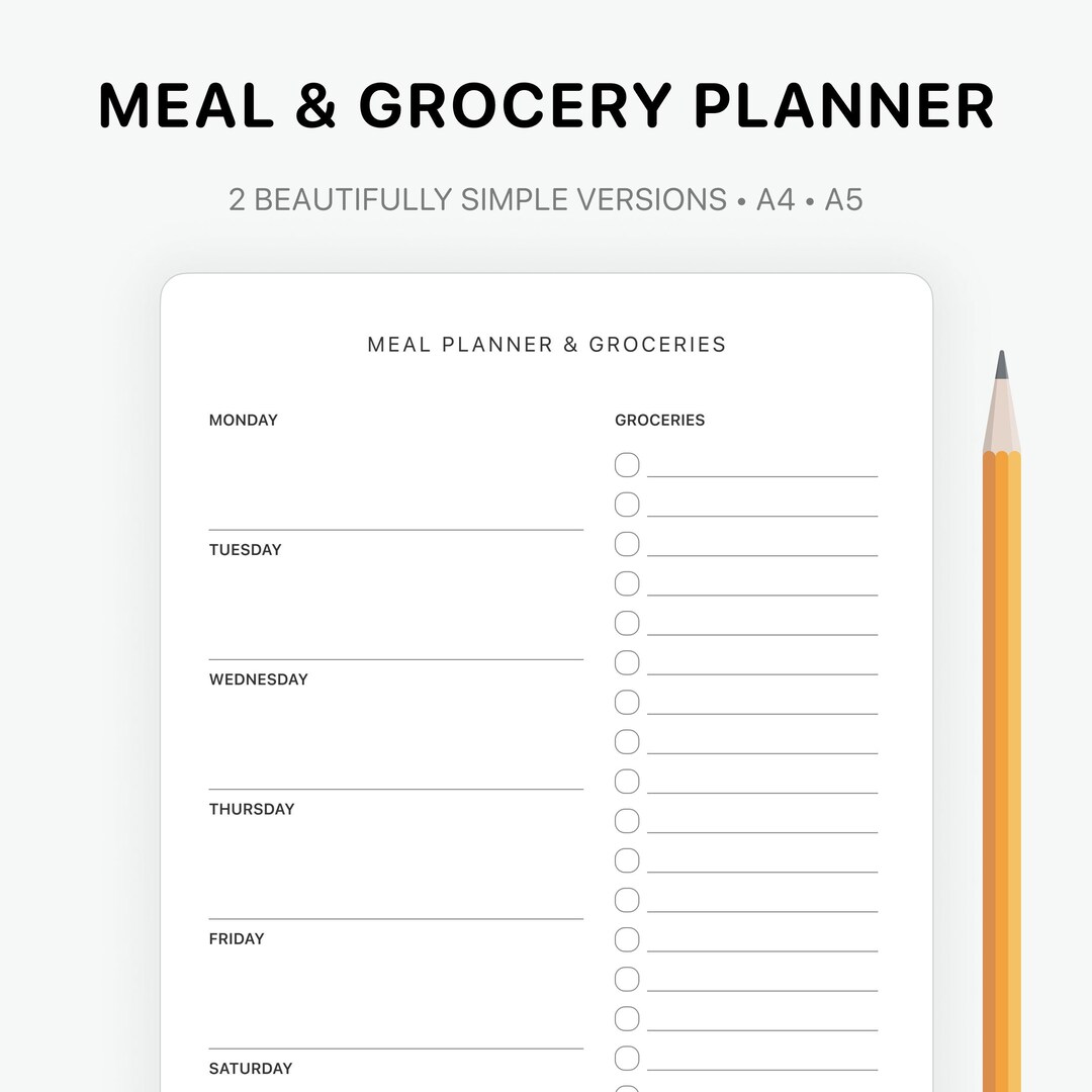 Weekly Family Meal & Grocery Planner, Download and Print at Home, A4 ...