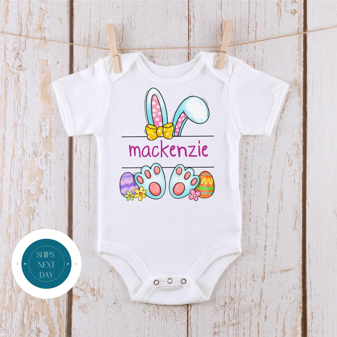 Bunny Ears Feet Girls Personalized Baby Onesie® | Split Bunny Name ...