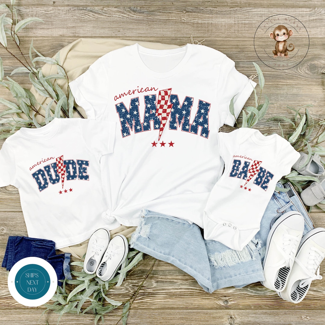 American Mama Son Daughter Matching Shirts | Mama Dude Babe 4th of July Shirts | Mothers Day ...