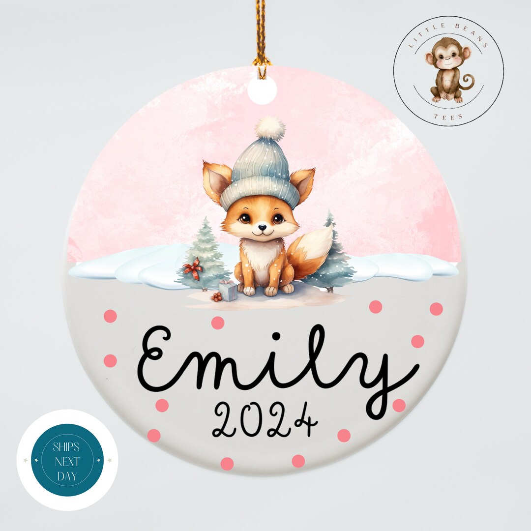Girls Baby Fox Name Personalized Christmas Ornament | Yearly Ornament ...