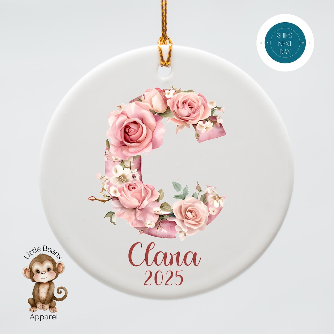 Personalized Pink Roses Christmas Ornament | Floral Girls Holiday ...