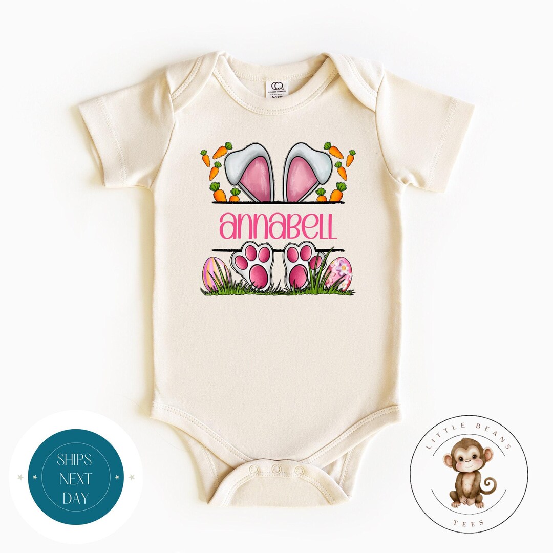 Bunny Ears Feet Carrots Eggs Personalized Baby Onesie® | Split Bunny ...
