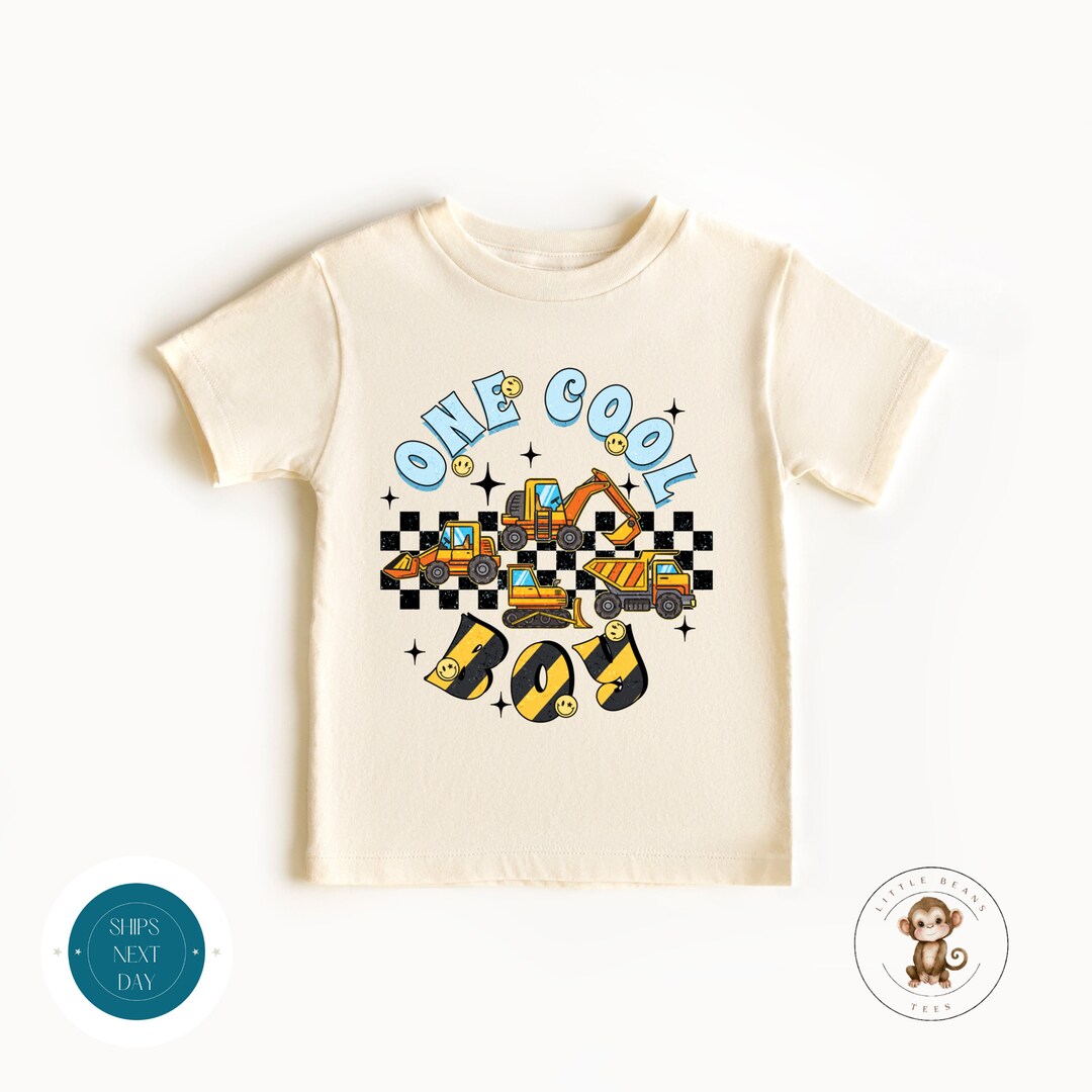 One Cool Boy Construction Kids Tshirt | Cute Boys Tee | Birthday Gift ...