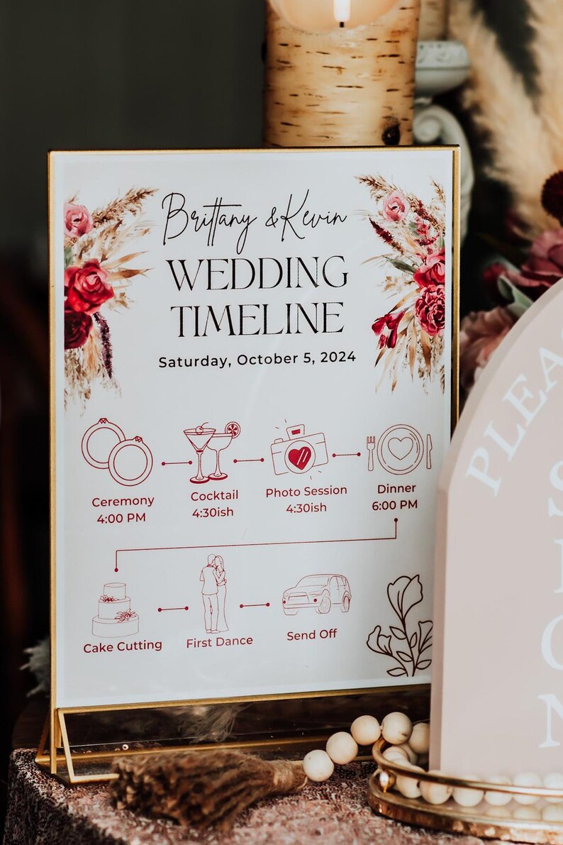 Editable Wedding Timeline Sign Template | Boho Country Wedding Sign ...