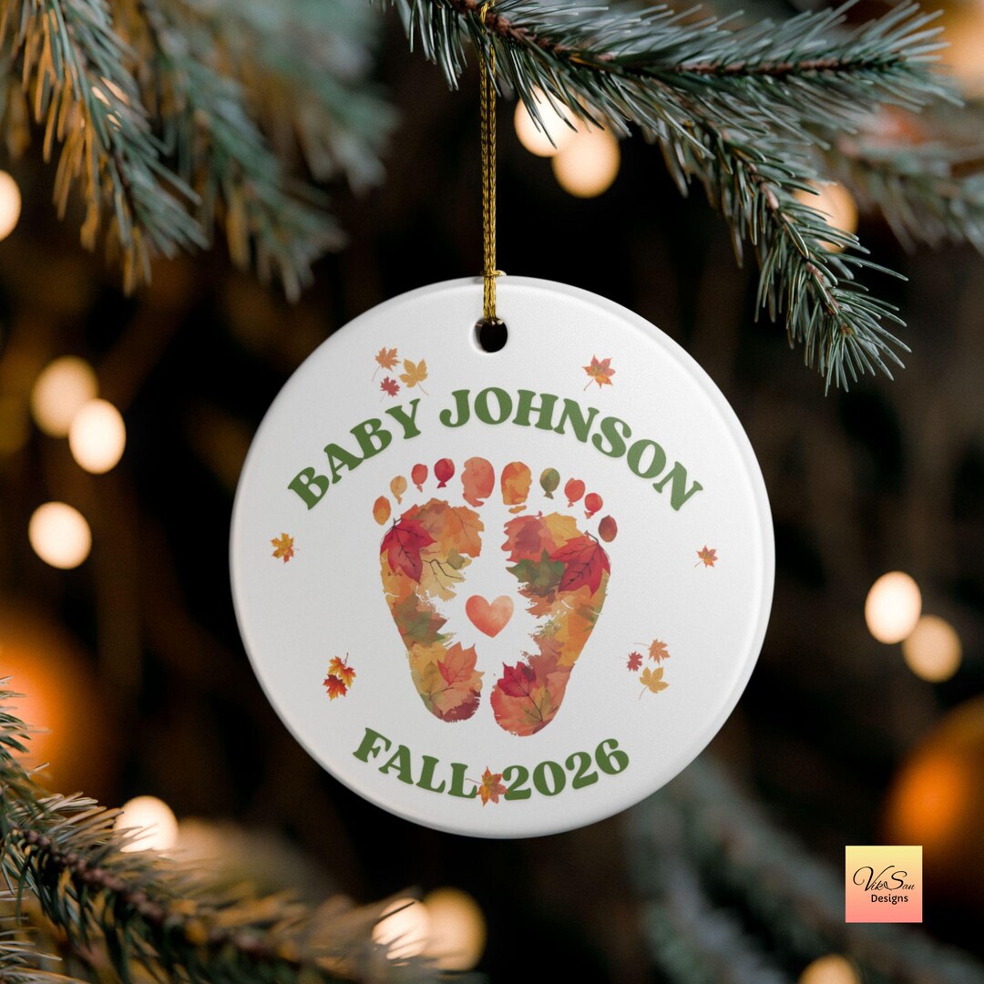 Personalized Fall Baby Footprints Ornament, Fall Baby Announcement Idea ...