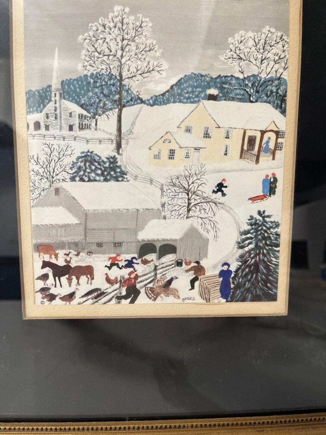 Grandma Moses Signed Print Art Reproduction Double Matted Framed 5.75 W ...