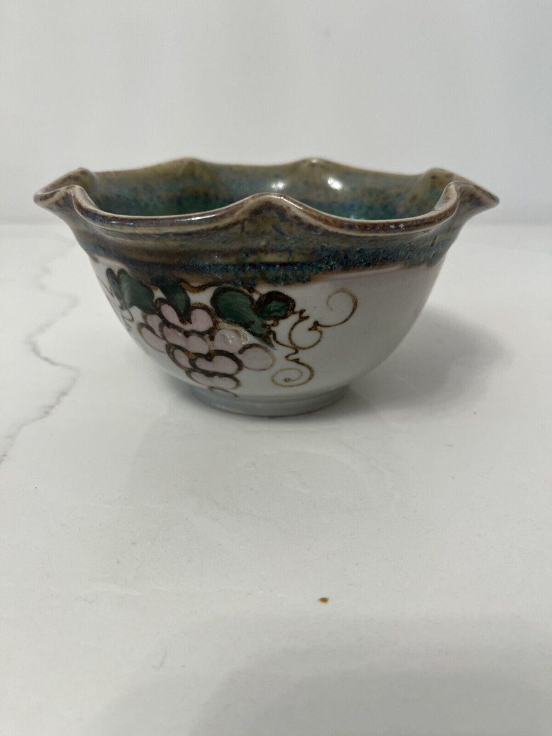 VTG Jensen Turnage Studio Art Pottery Bowl With Grape Vines and Ruffled ...