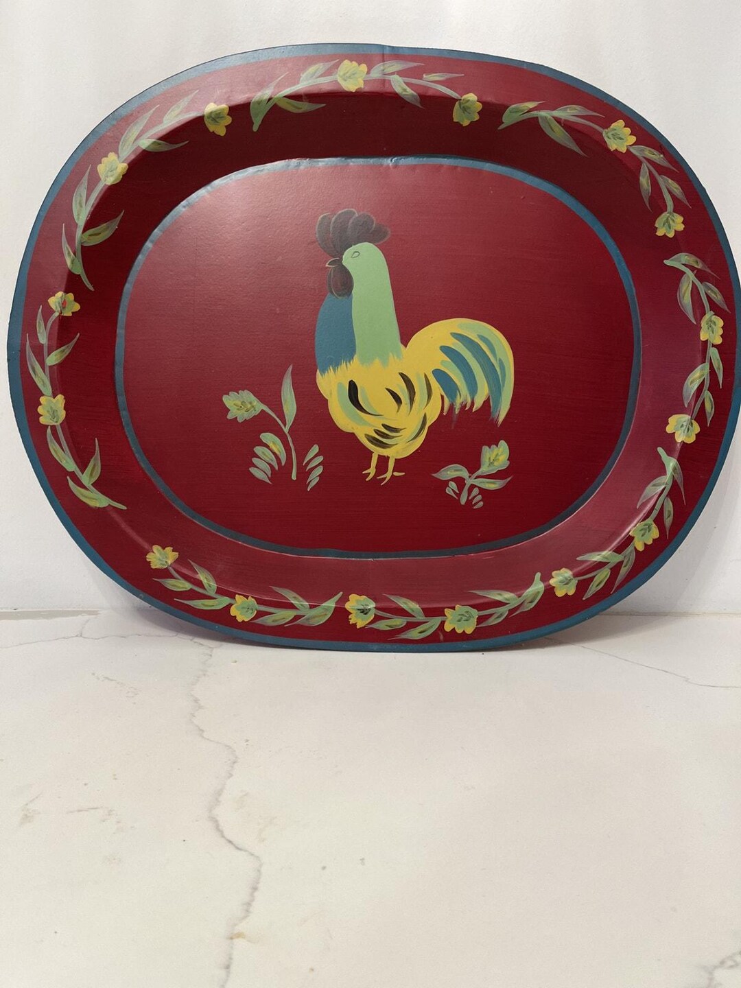Tole VTG LGE French Rooster Hand-painted Tray 2ft. MCM Cottage, French ...