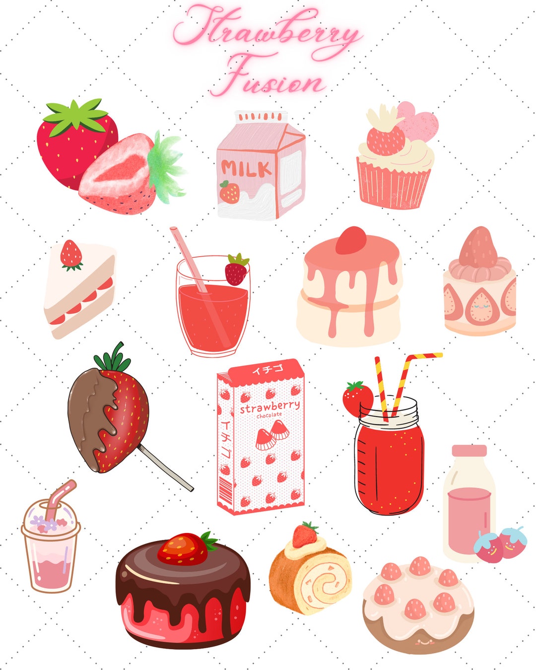 Digital Strawberry Fusion Stickers - Etsy