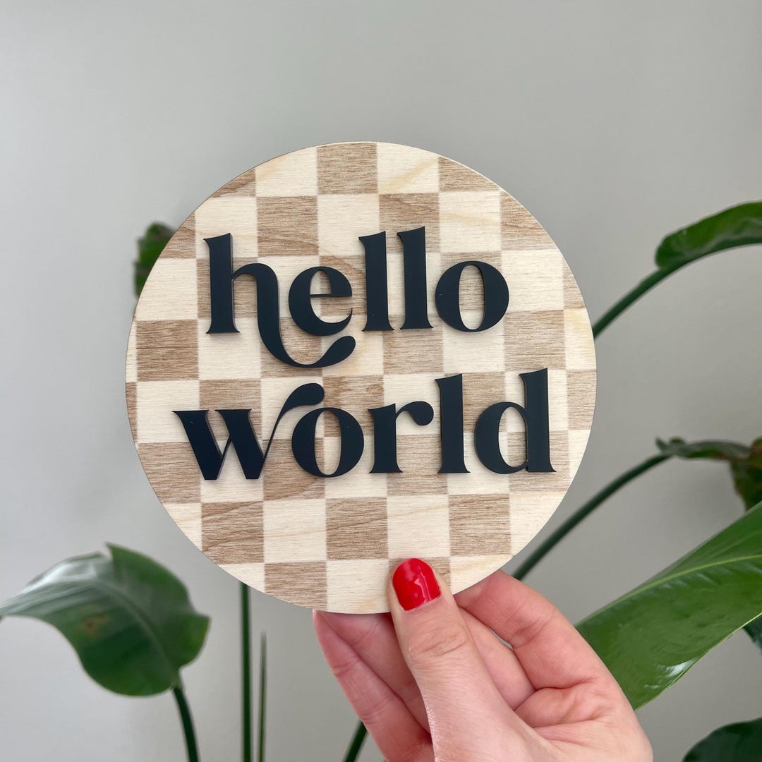 Birth Announcement Sign Hello World Sign for Newborn Checkered Baby ...