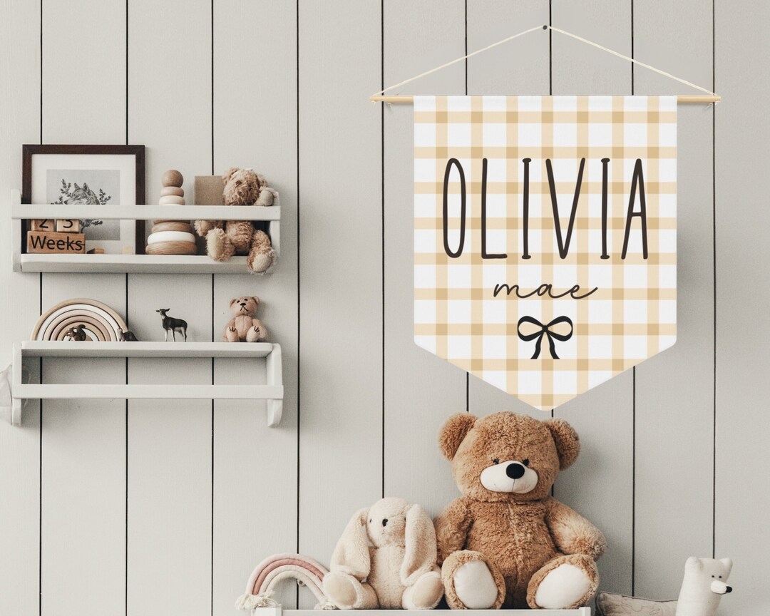 Baby Girl Nursery Sign for Baby Room Custom Name Sign With Bow Baby ...