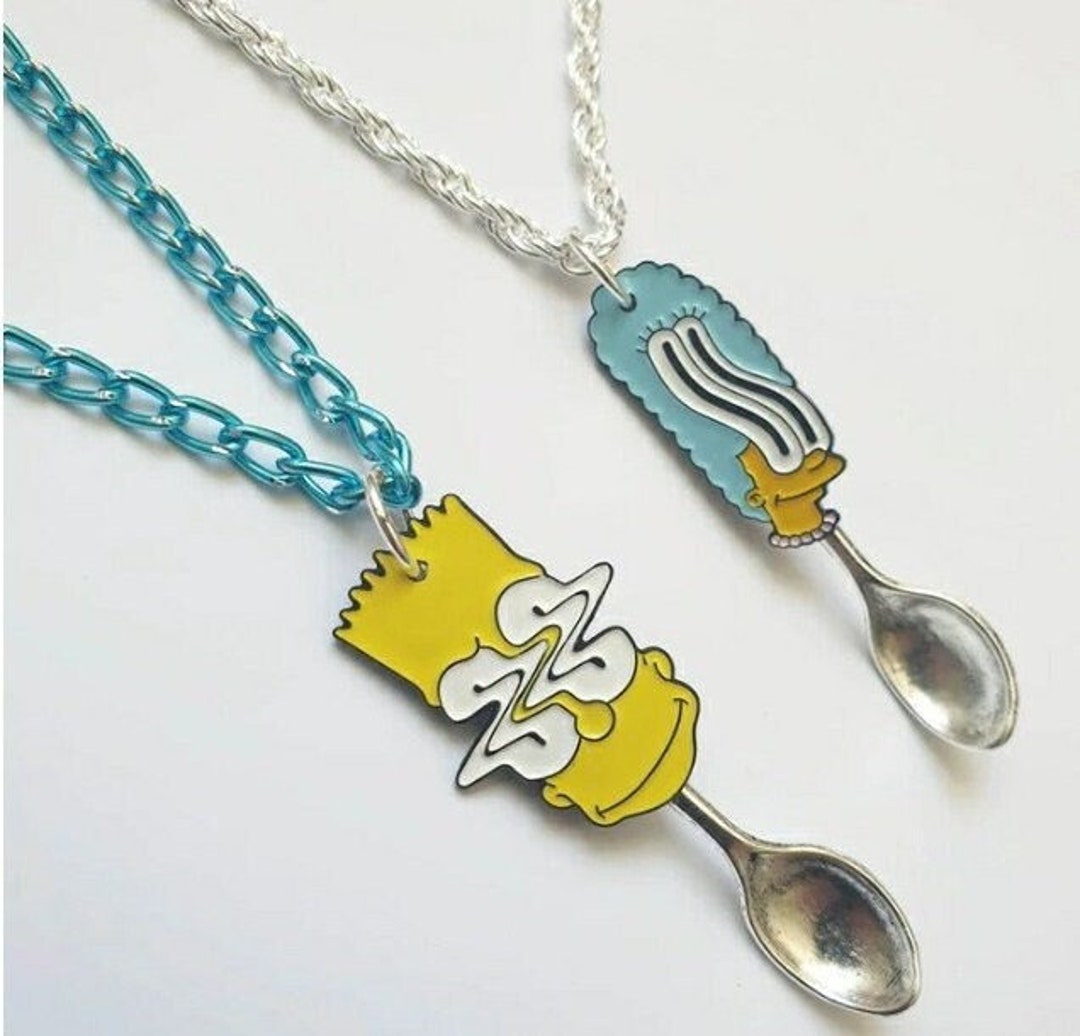 Mini Spoon Bart and Marge Simpson Necklace Set - Etsy
