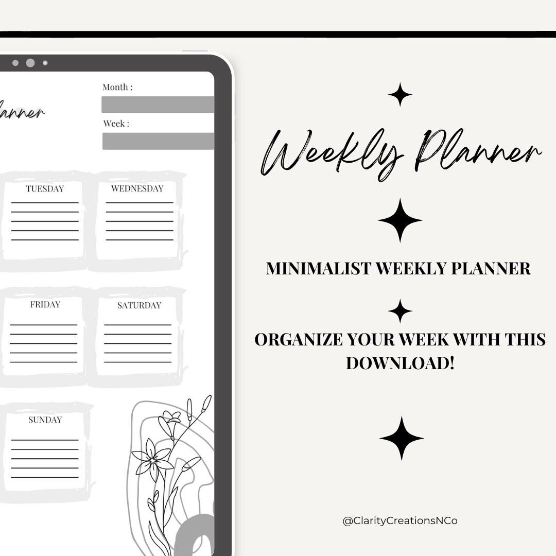 Minimalist Weekly Planner | Printable Agenda (downloadable) - Etsy