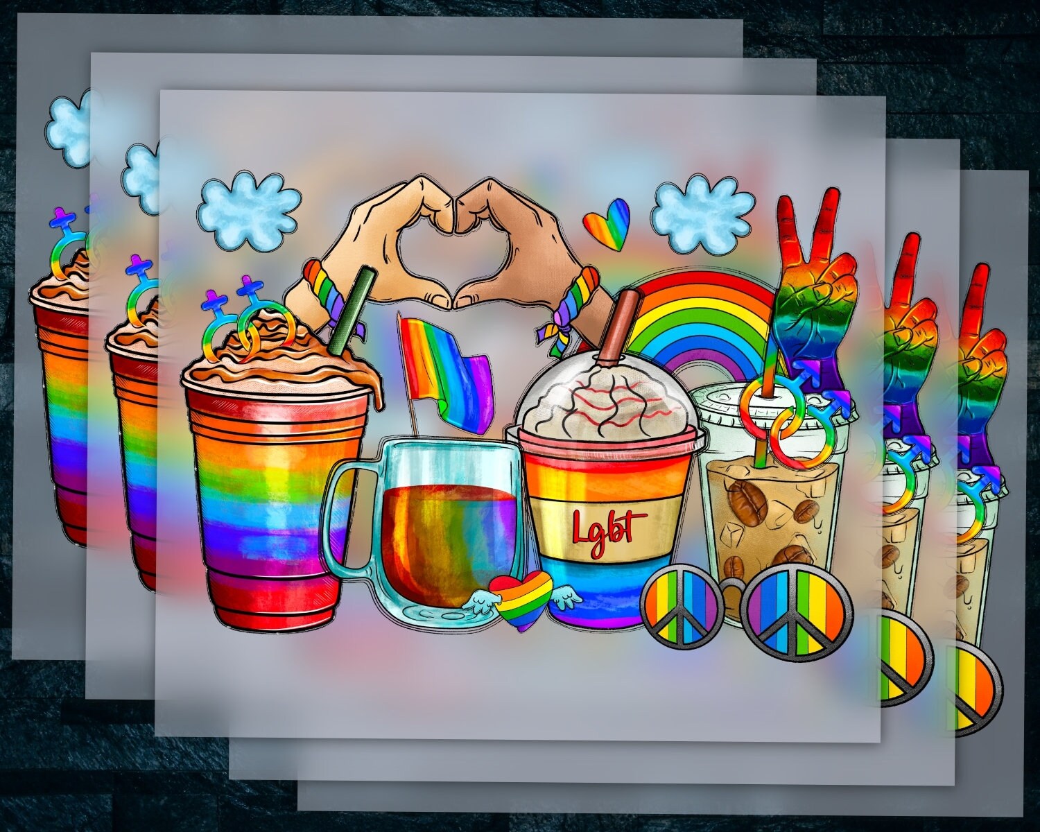 LGBTQ Pride Ready-to-press Heat Transfer Coffee Cup Designs, Colorful ...