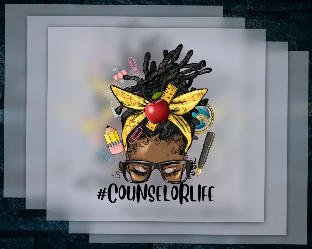 Counselor Life Afro Messy Locs Bun Design for Heat Transfer, Ready to ...