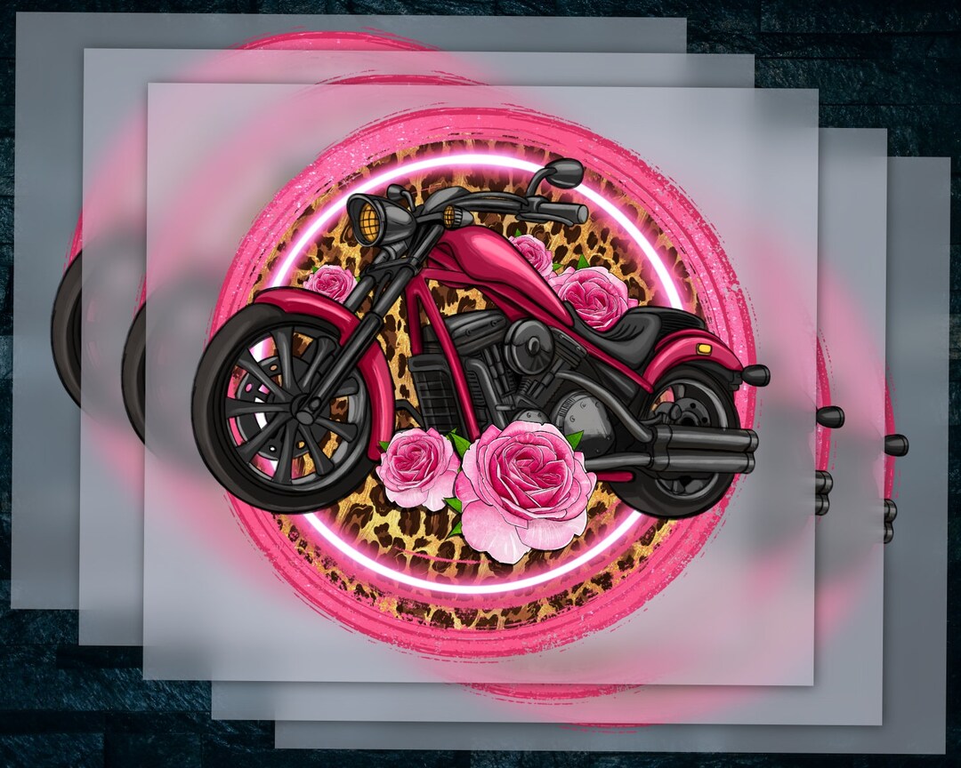 Hand-drawn Pink Rose Chopper Motorcycle DTF Transfer, Biker-ready Heat ...