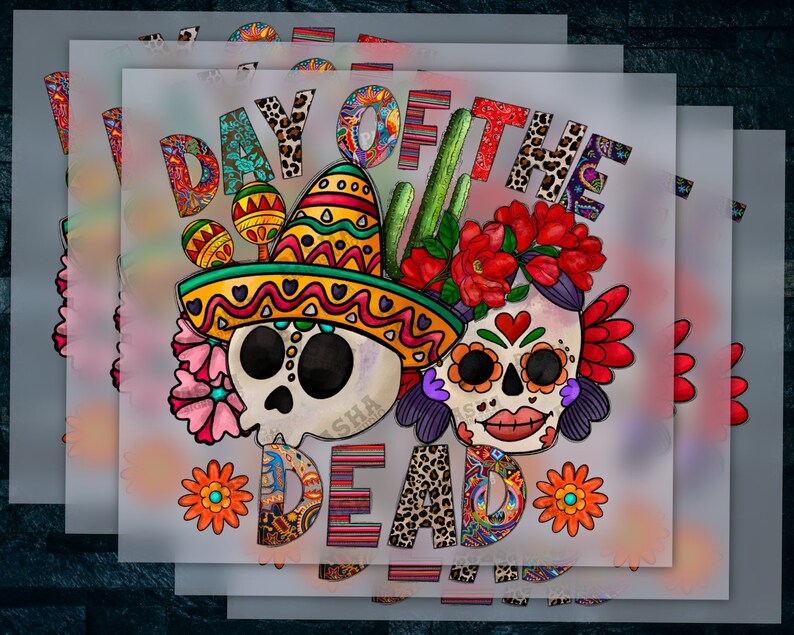 Day of the Dead Mexican Design, Día De Muertos, Sombrero and Maracas, Heat Transfer, Ready-to ...