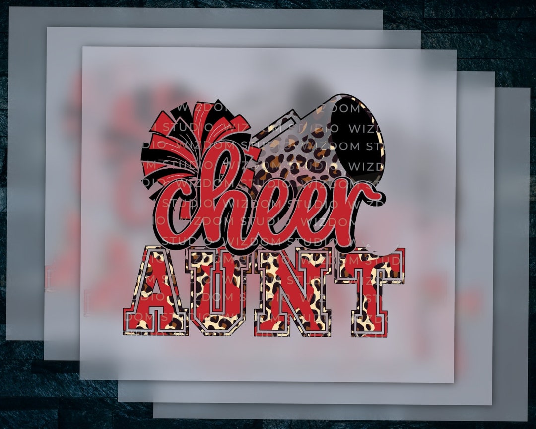 Cheer Aunt Red Leopard Print With Poms and Megaphone, Ready for Heat ...