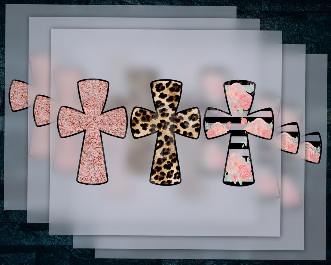 DTF Cross Trio Design: Rose Glitter, Leopard, Black Stripes, Blush ...