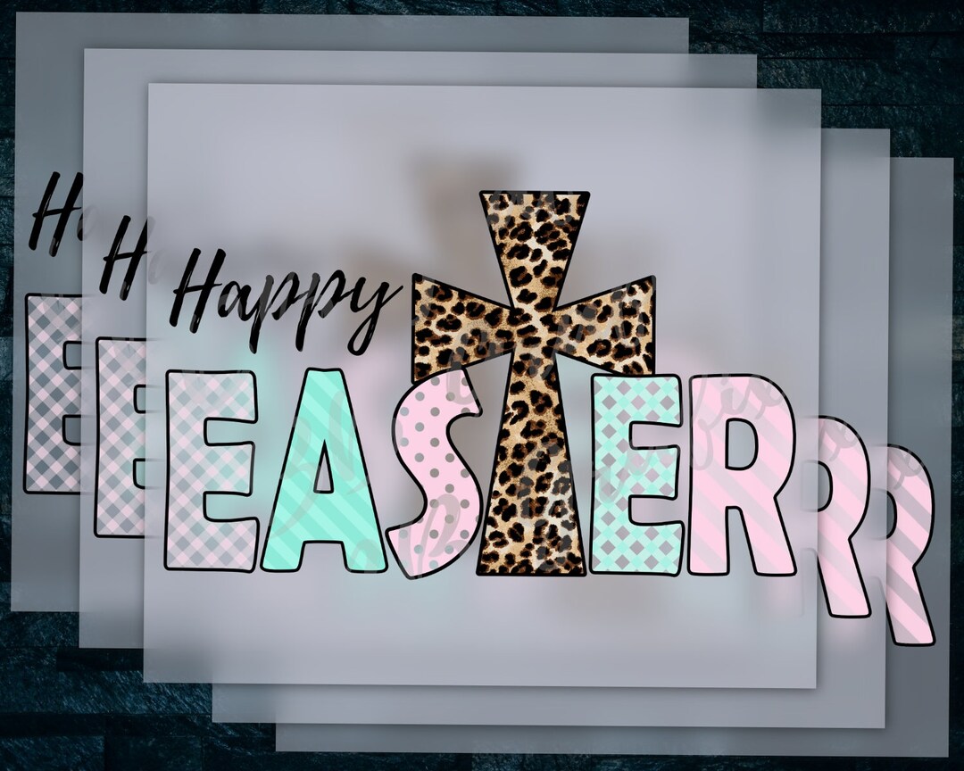 Happy Easter Cross DTF Transfer Teal and Pink Leopard Cheetah Design ...