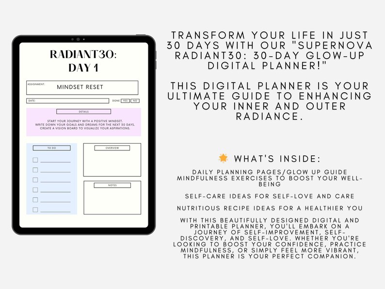 30 Day Glow-up Digital and Printable Planner, Glow up Guide and Tricks ...