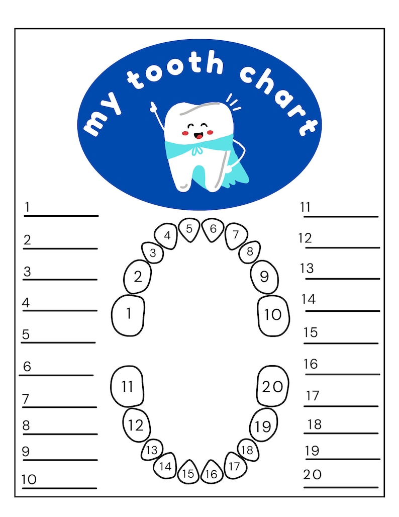 Kids Tooth Chart | Lost Teeth Tracker, Milestone Keepsake (PDF) - Etsy