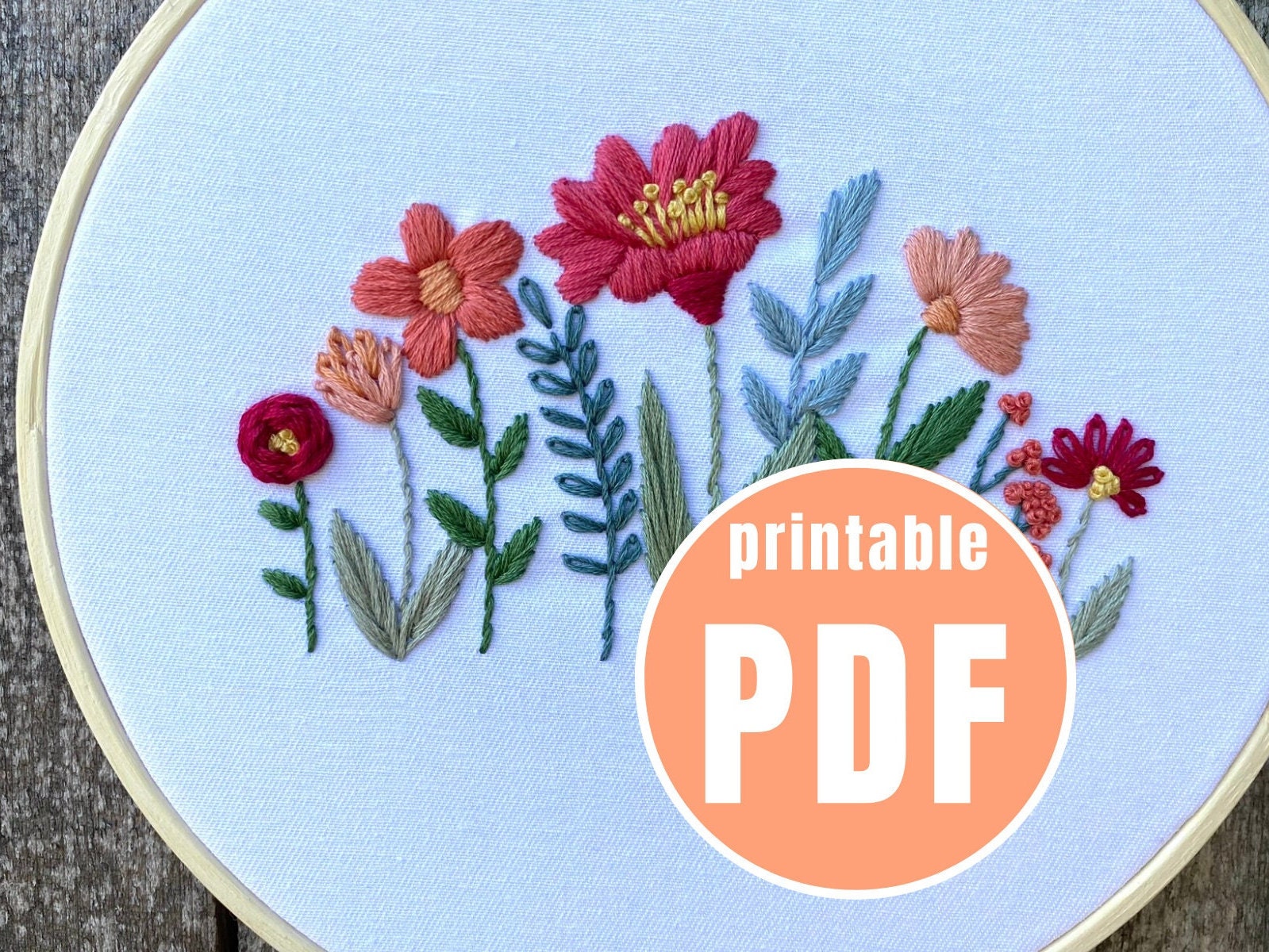 Wildflower PDF Printable Embroidery Pattern | Spring Flowers Embroidery ...