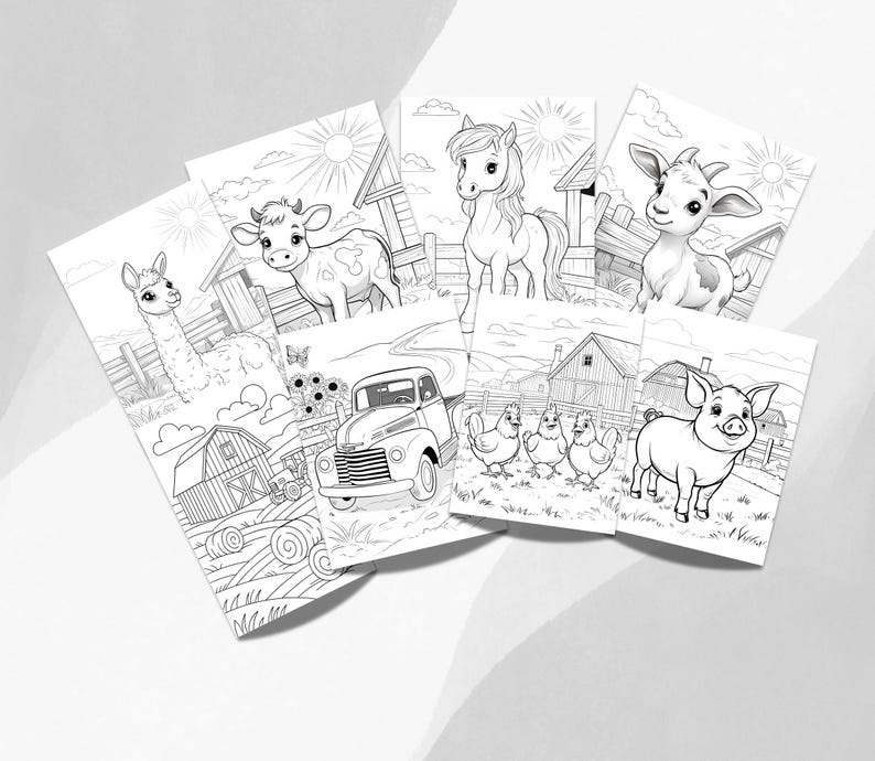 Farm Animal Coloring Pages, Cow, Horse, Llama, Chicken, Pig, Homeschool ...