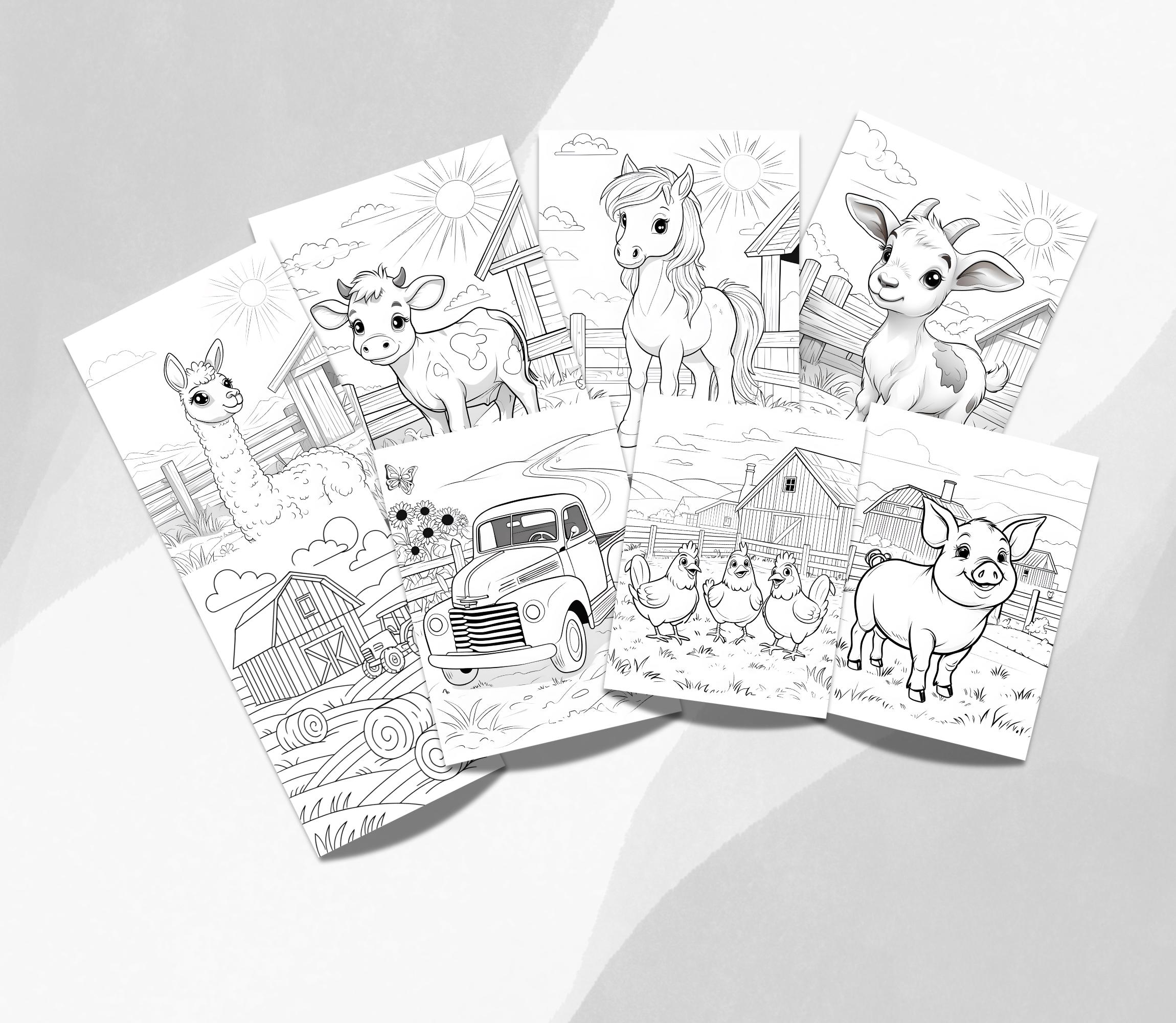 Farm Animal Coloring Pages, Cow, Horse, Llama, Chicken, Pig, Homeschool ...