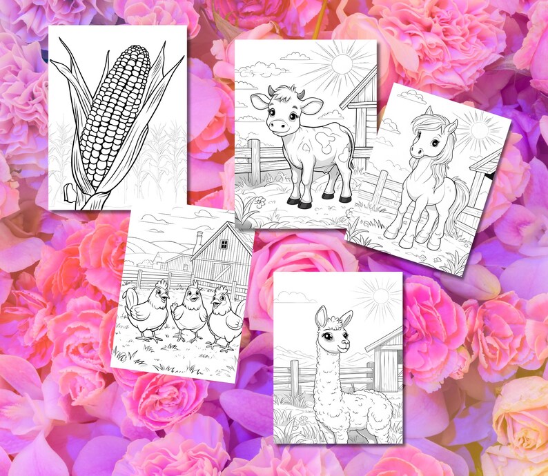 Farm Animal Coloring Pages, Cow, Horse, Llama, Chicken, Pig, Homeschool ...