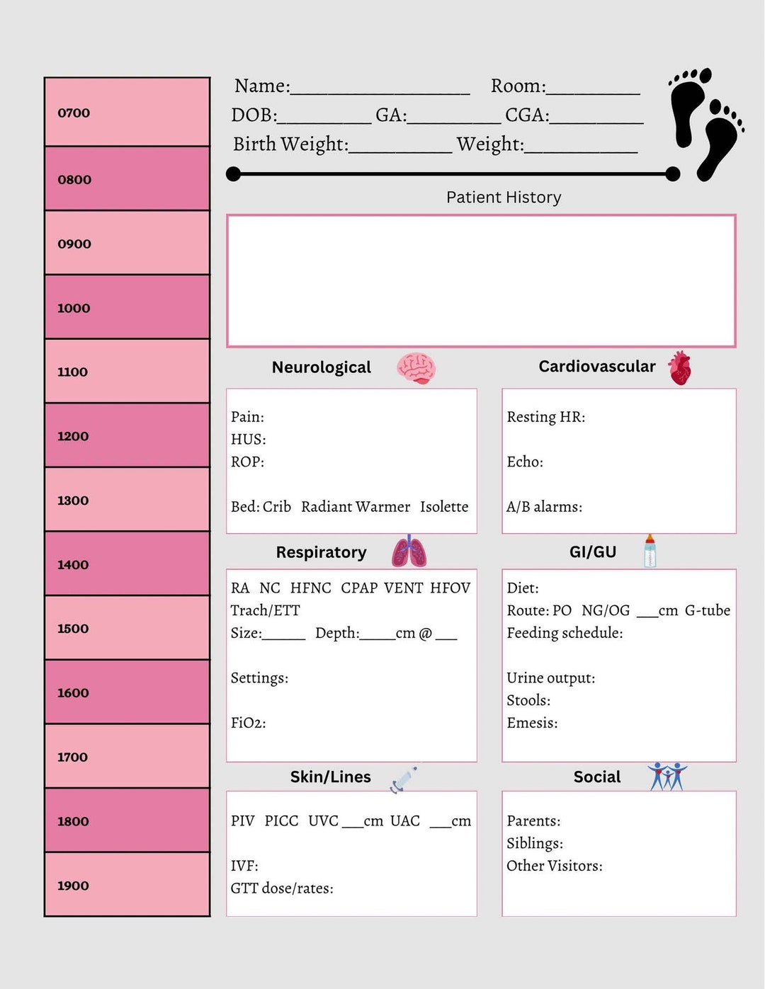 NICU Nurse Report Sheet (day-shift, Colored) - Etsy